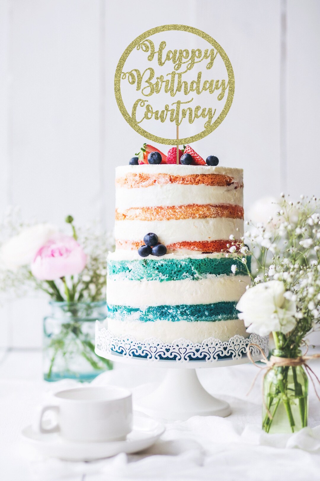 Personalized Happy Birthday Cake Topper, Glitter Birthday Cake Topper ...