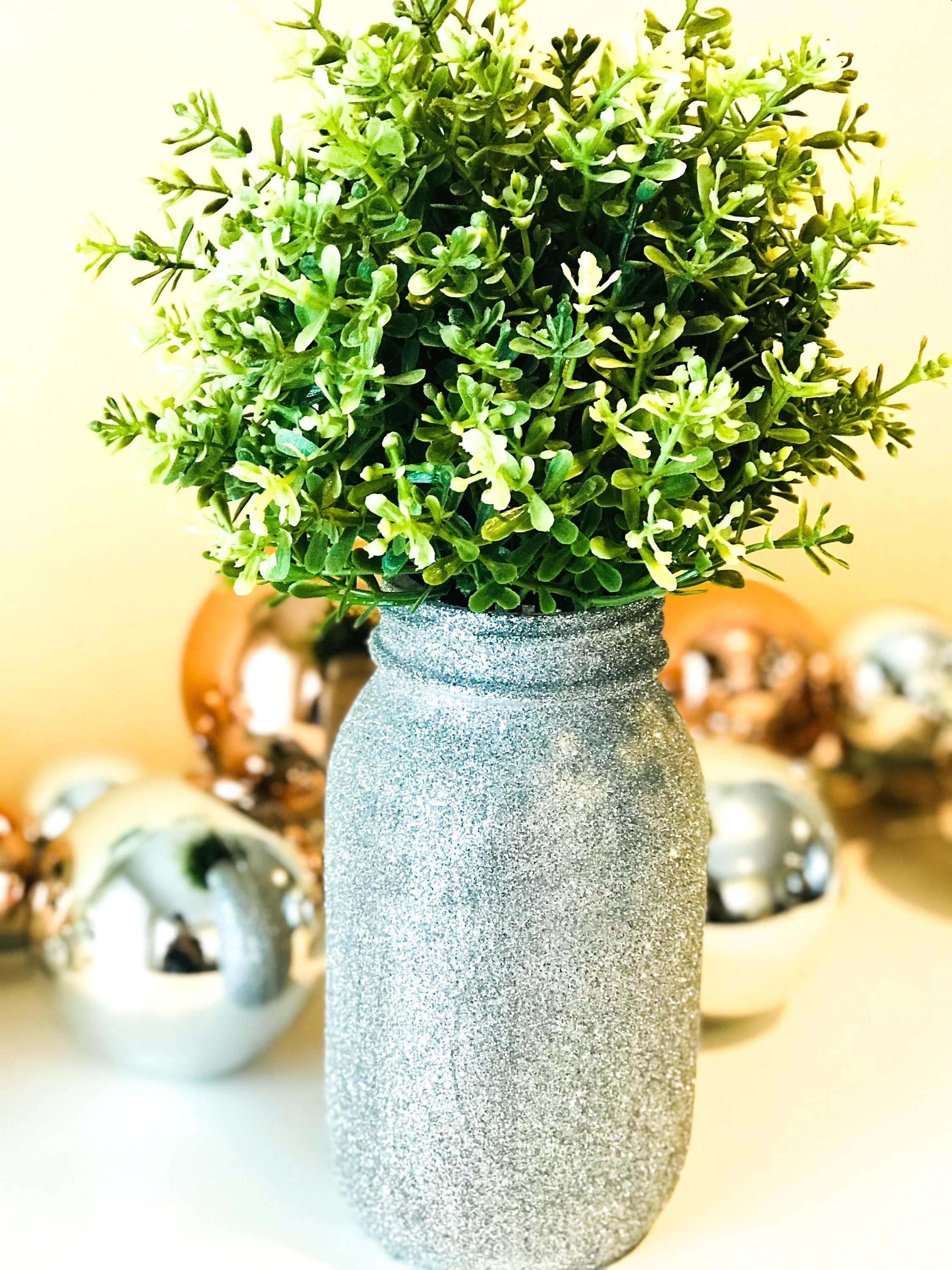 Silver Glitter Jar Silver Mason Jar Centerpiece Silver - Etsy