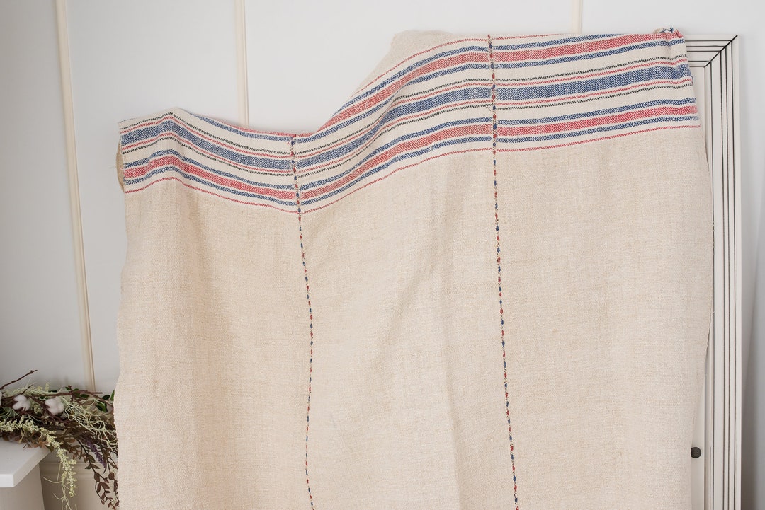 Antique Grain Sack Throw Blanket/ Antique Grain Sack Throw/ Antique ...