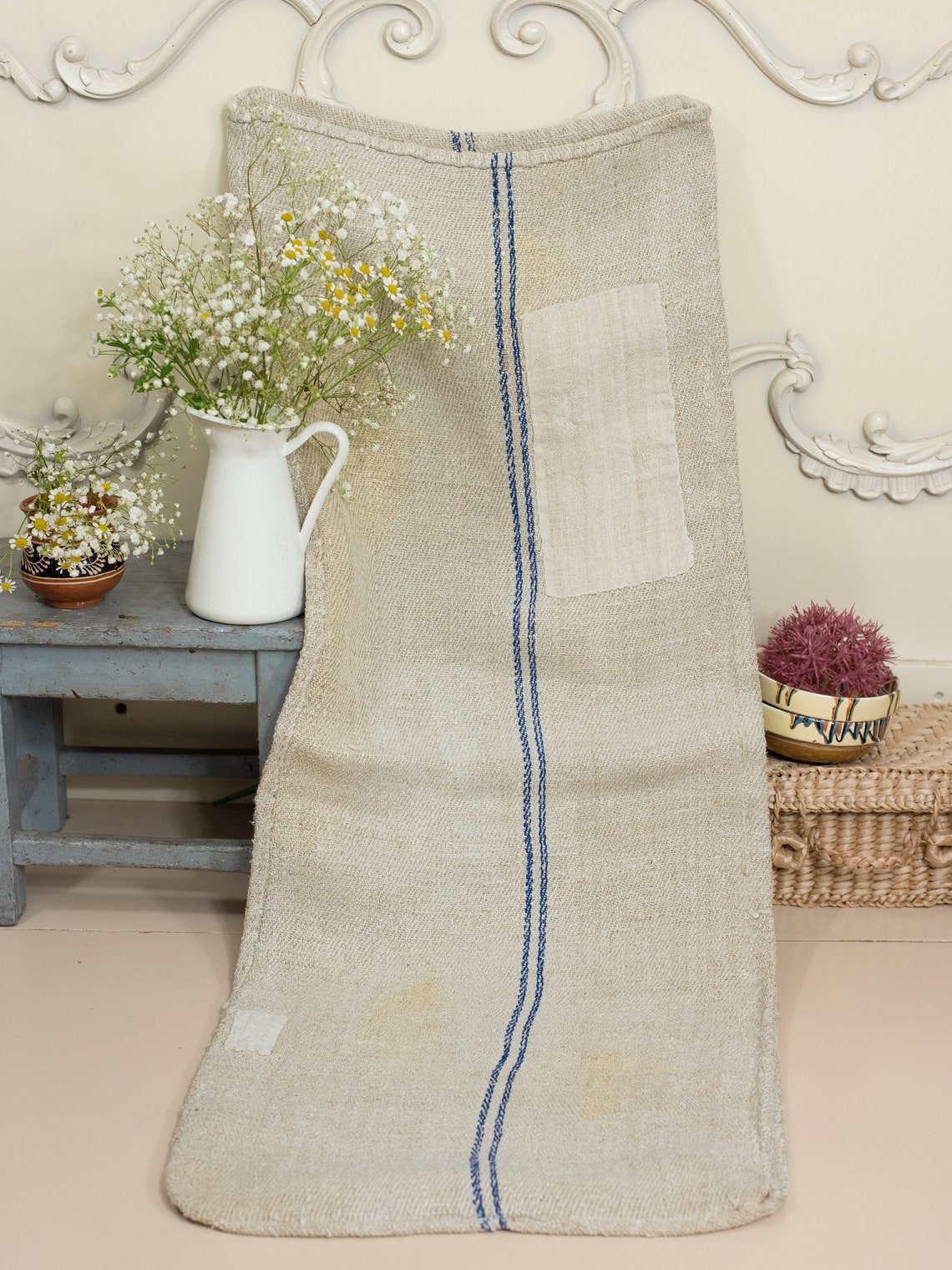 Grain Sack Fabric Blue/ Grain Sack Fabric Blue/ Blue Stripe Grain Sack ...