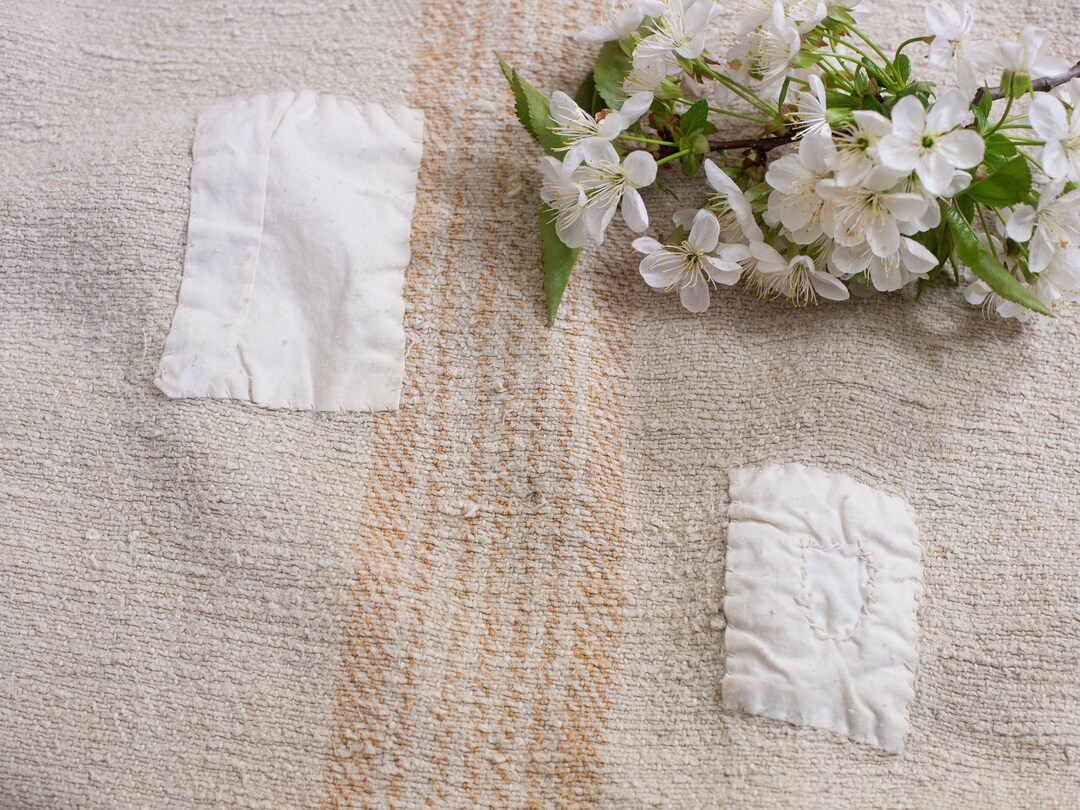 Grain Sack Patch Faded Tan Stripes | Antique Grain Sack Fabric ...