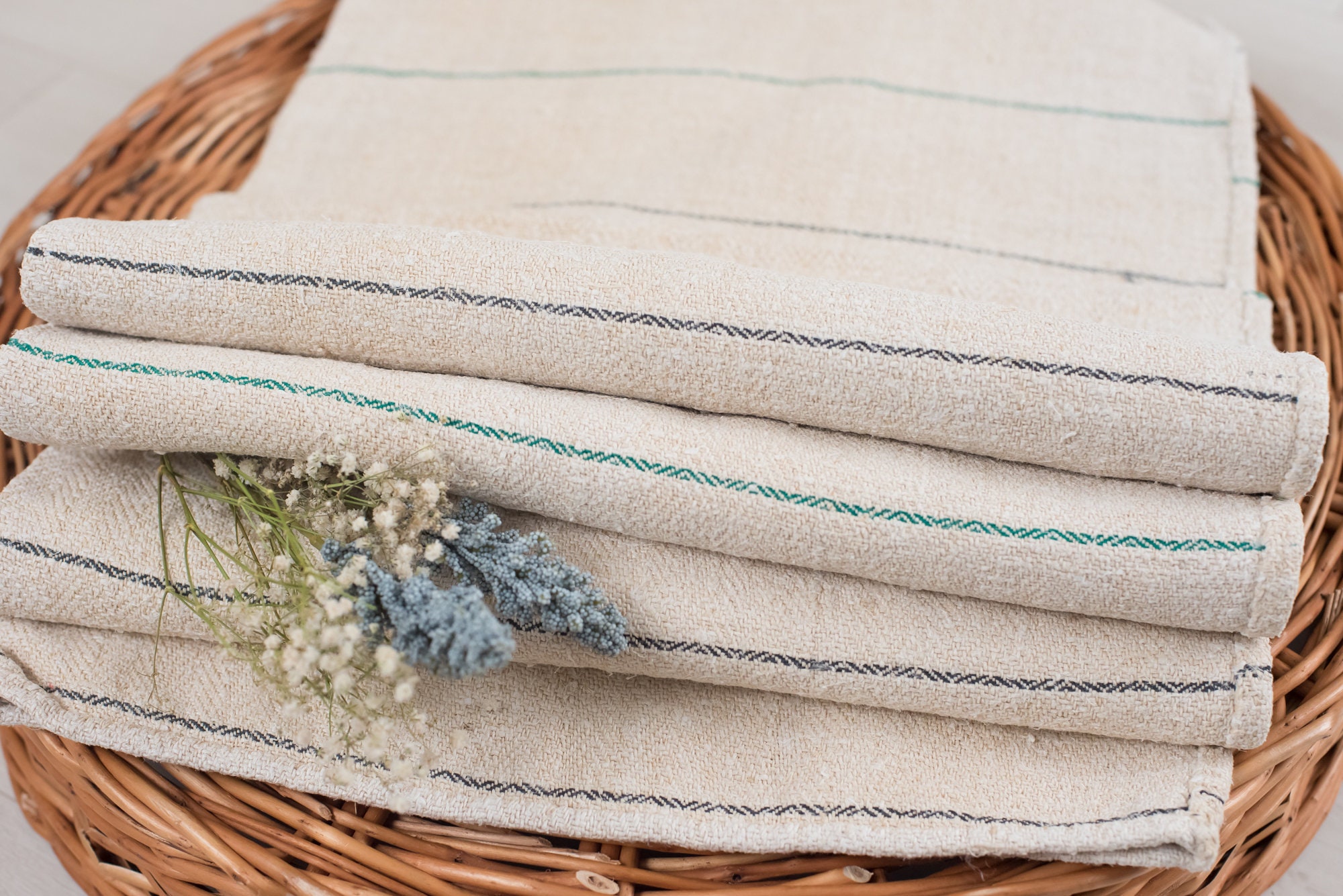 Grain Sack Fabric Black Green Stripe Antique Grain Sack Fabric - Etsy