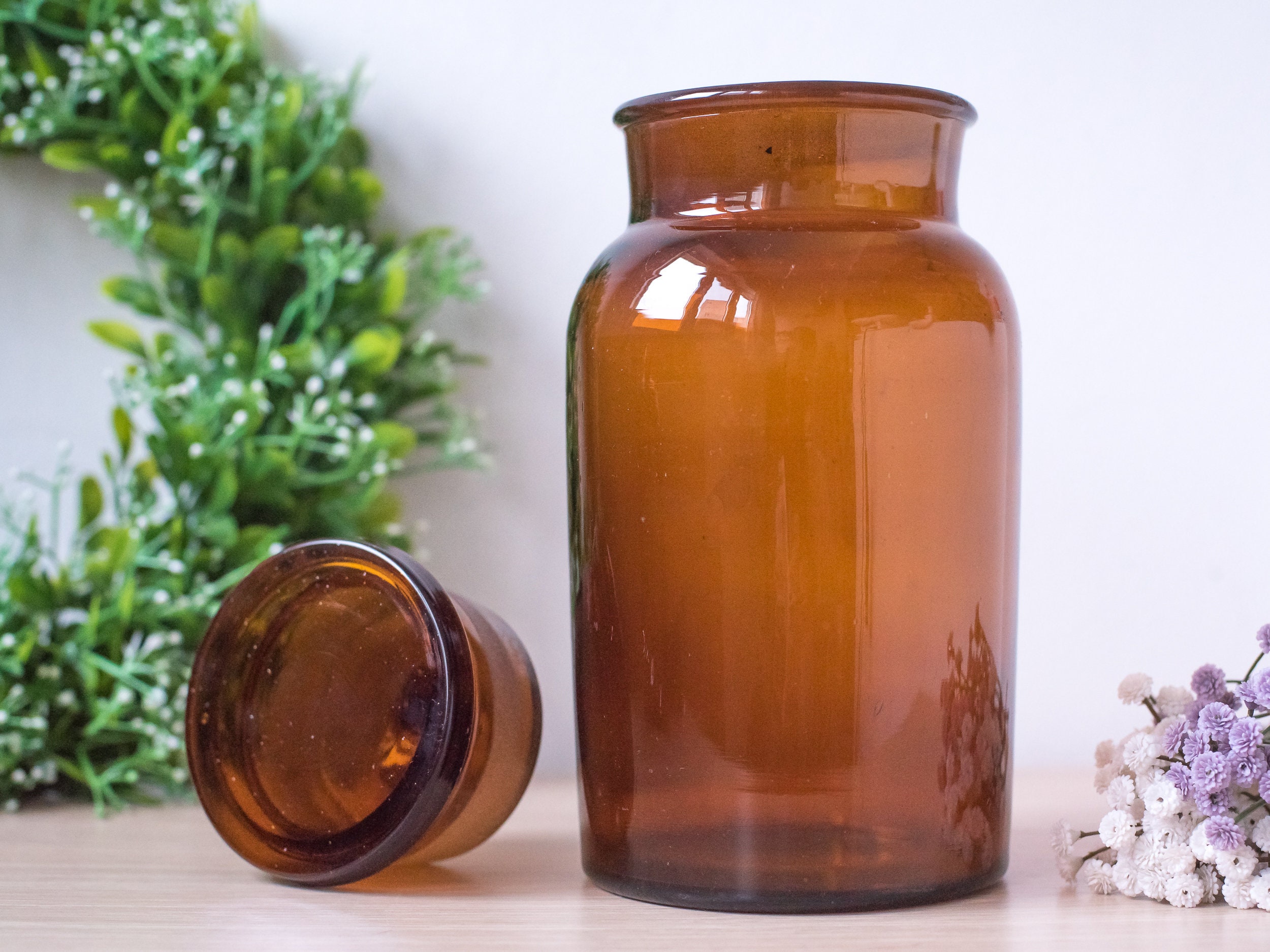Antique Jars With Glass Lid/ Apothecary Jars Amber/ Apothecary Jars ...
