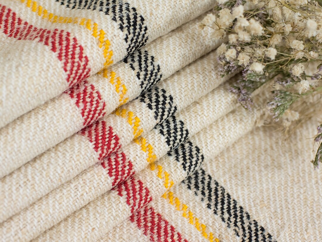 Bolt of Vintage Fabric / Bolt Linen Fabric / Red Yellow Black Roll Upholstery / Linen by the ...