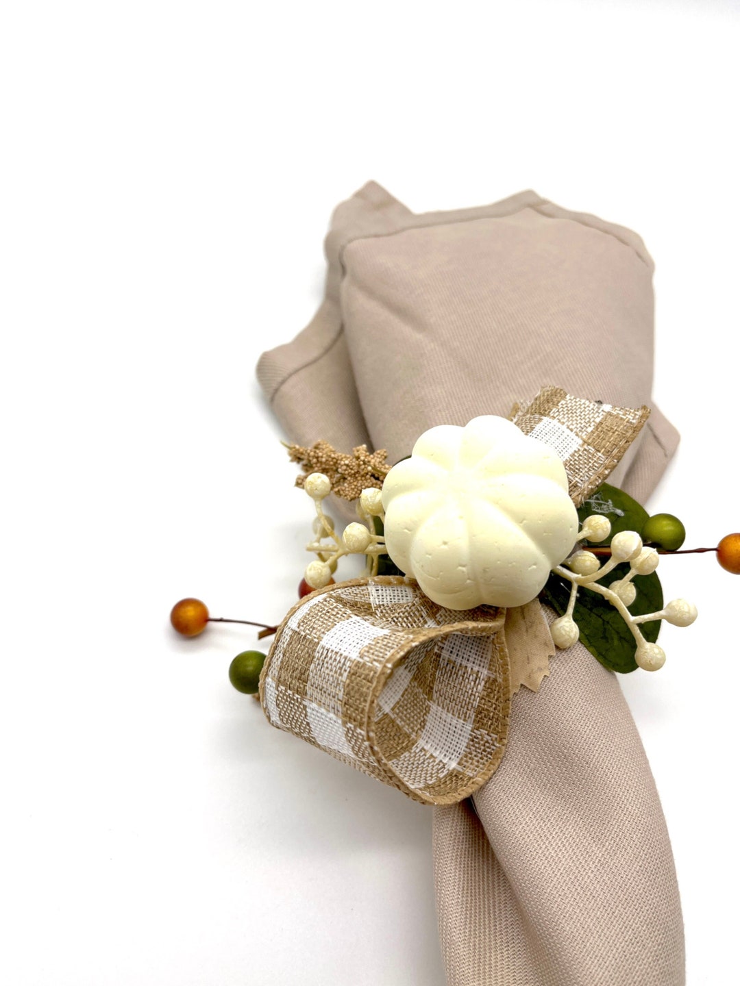 Thanksgiving Fall Farmhouse Napkin Rings Decorated With Rustic White ...