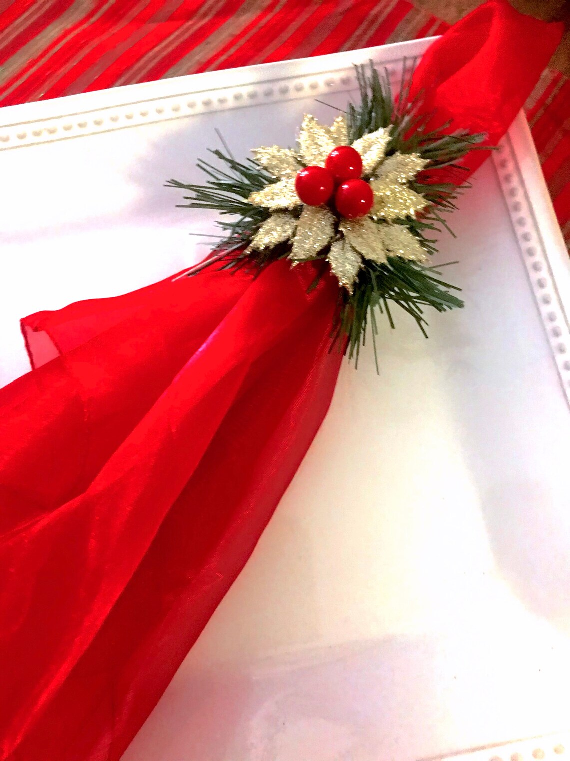 Red & Gold Holiday Napkin Rings Christmas Napkin Rings | Etsy