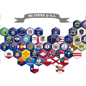 Magnetic Puzzle FLAGS of United STATES Collect Hexagon Magnets All 50 ...