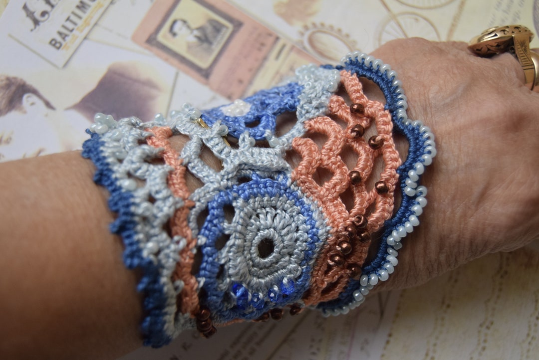 Bohemian Bracelet,hipster Bracelet,boho Handcuff,gypsy Bracelet,blue and Pink Gypsy Cuff,boho ...