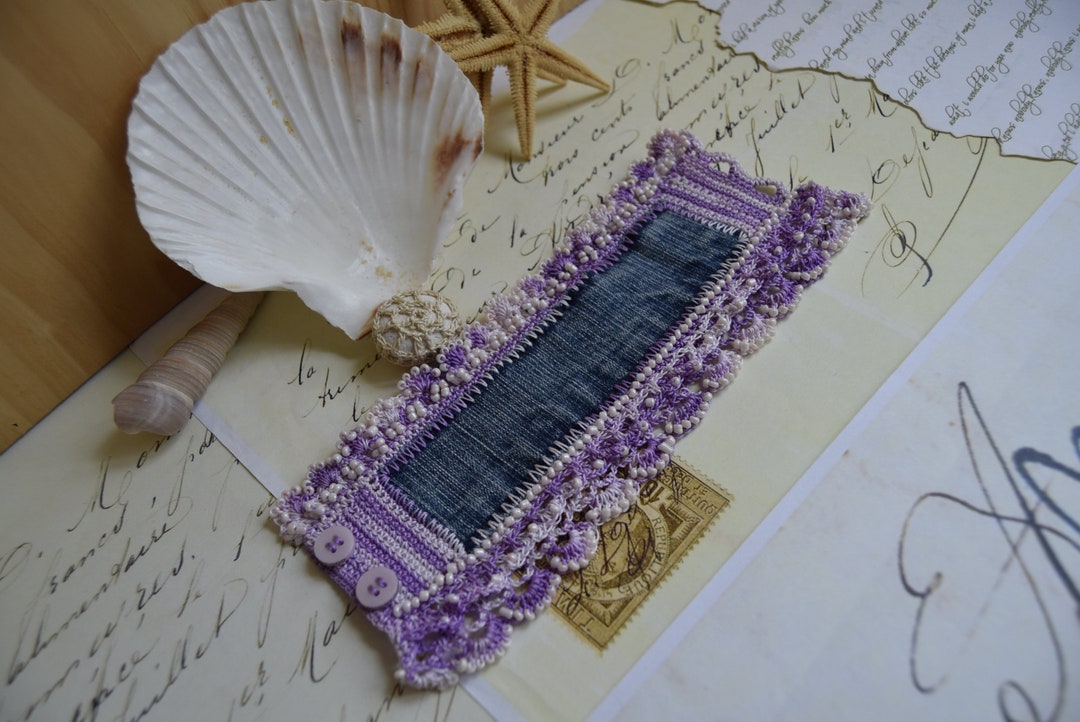 Denim Bracelet,hand Knitted Lace,upcxycled Handmade Denim, Jeans ...