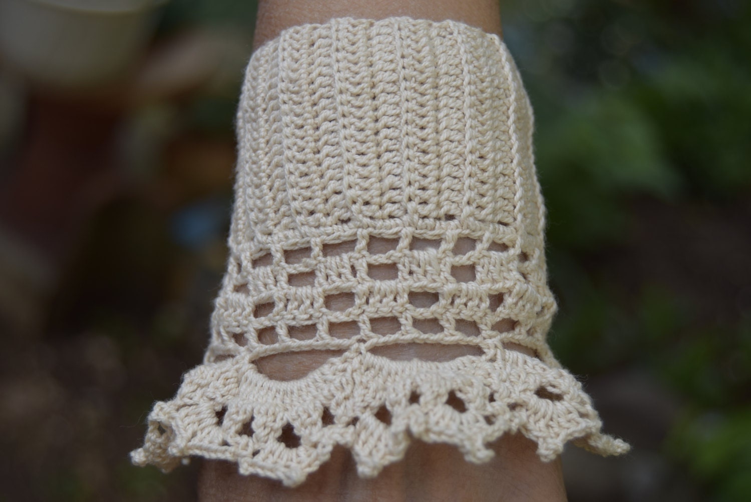 Ecru Crochet Bracelet Cuff, Cuff Bracelet, Romantic Boho Wedding ...