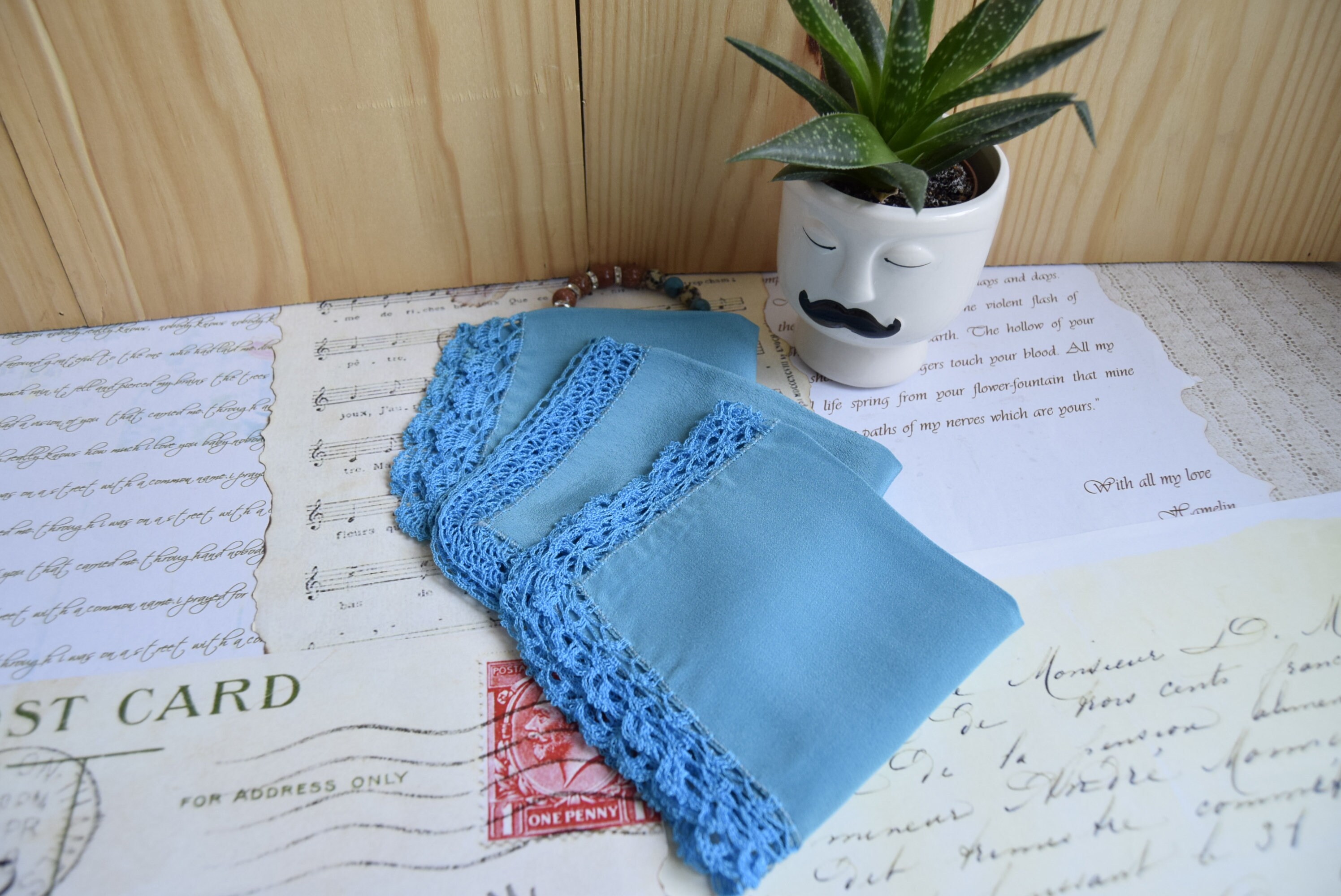 Colored Handkerchiefs,set of 3,hand Knitted Lace,vintage Silk With Lace ...