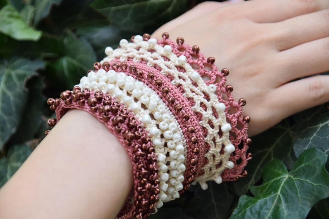 Crochet Lace,beaded Cuff Bracelet,romantic Boho,hipster Bracelet,boho Handcuff,gypsy Bracelet,in ...