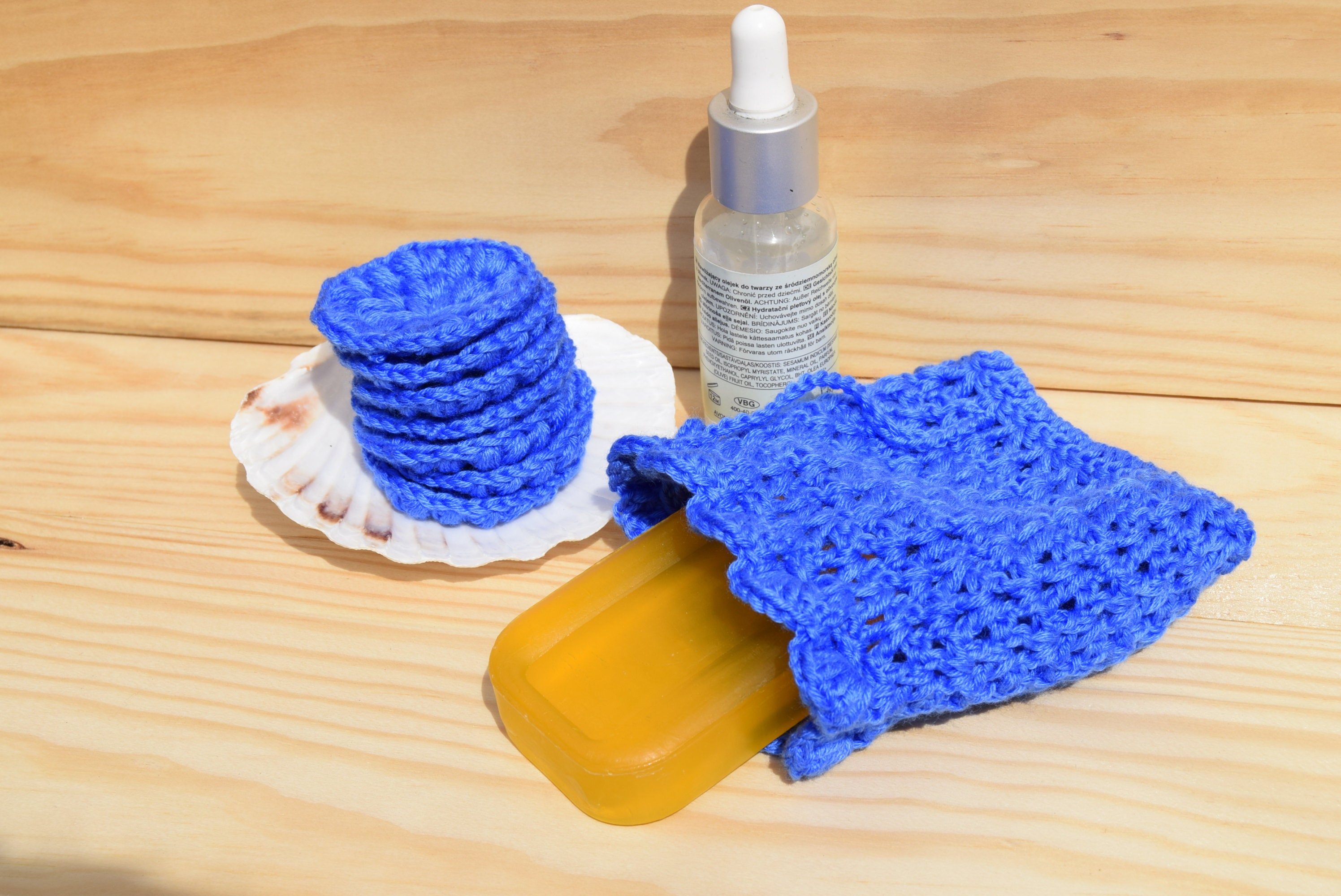 Cotton Face Pads, Set of 7, Face Scrubbies, Crocheted Laundry Bag ...