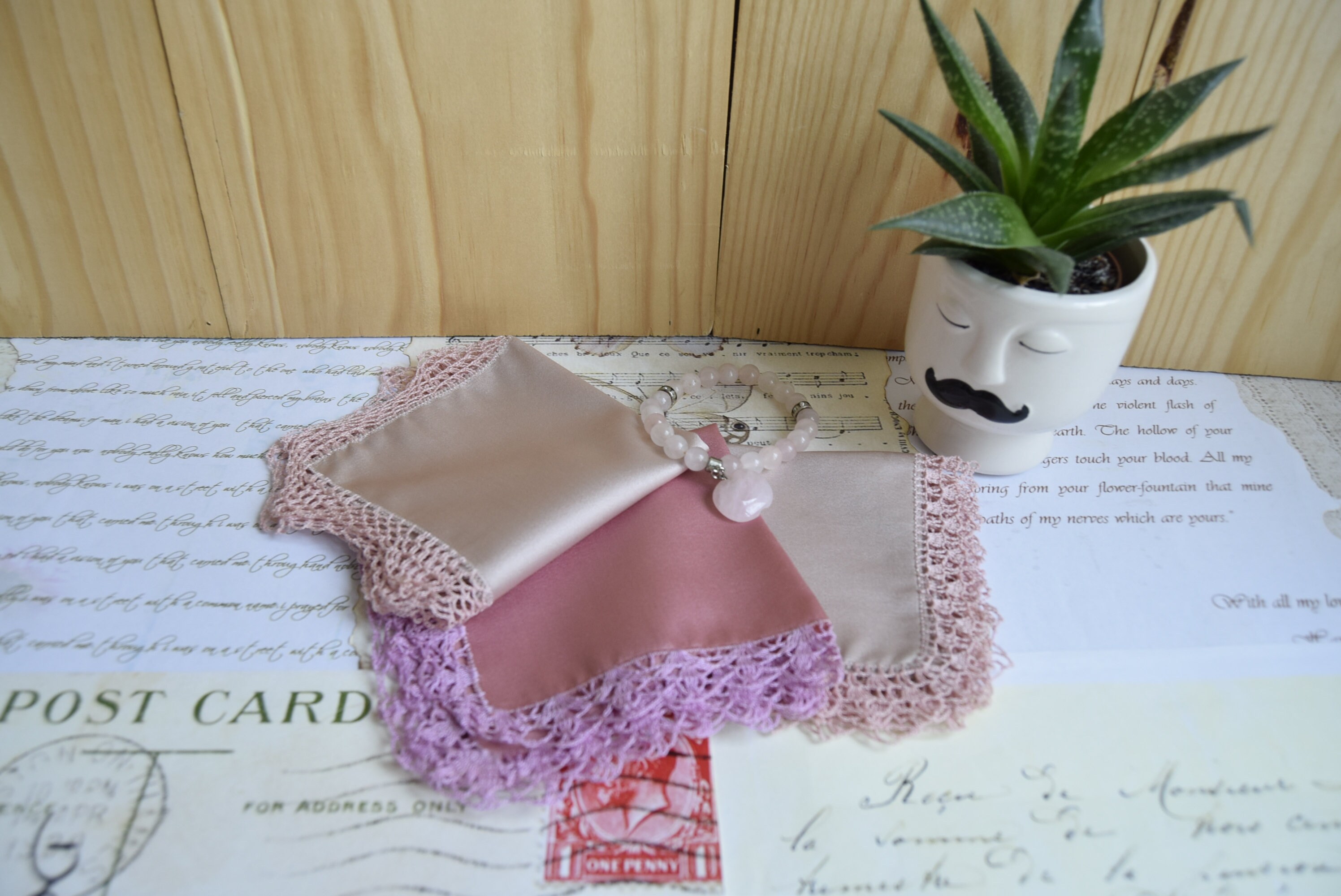 Colored Handkerchiefs,set of 3,hand Knitted Lace,vintage Silk With Lace ...