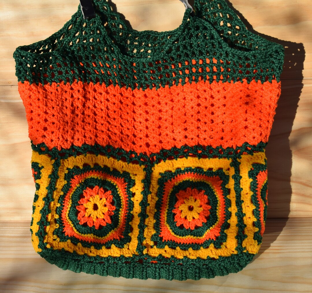 Unique Crochet Bag, Crochet Granny Squares Bag, Grey Crochet Handbag ...