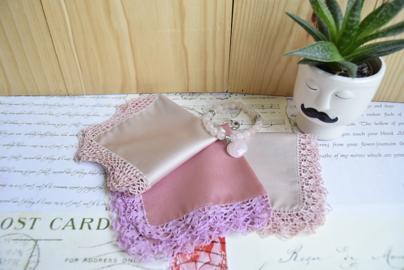 Colored Handkerchiefs,set of 3,hand Knitted Lace,vintage Silk With Lace ...