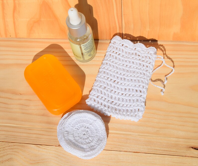 Cotton Face Pads, Set of 6, Face Scrubbies, Crocheted Laundry Bag ...