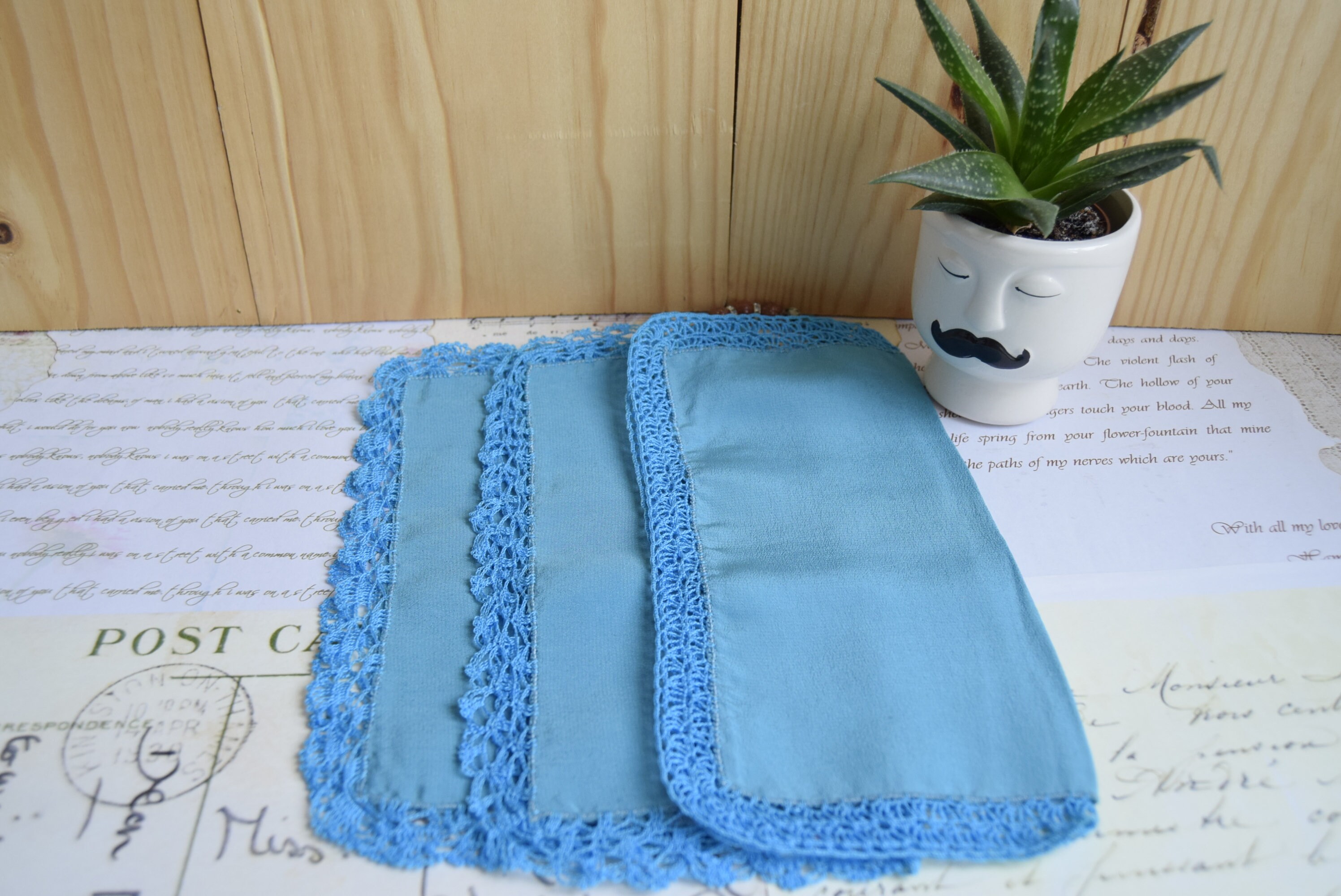 Colored Handkerchiefs,set of 3,hand Knitted Lace,vintage Silk With Lace ...