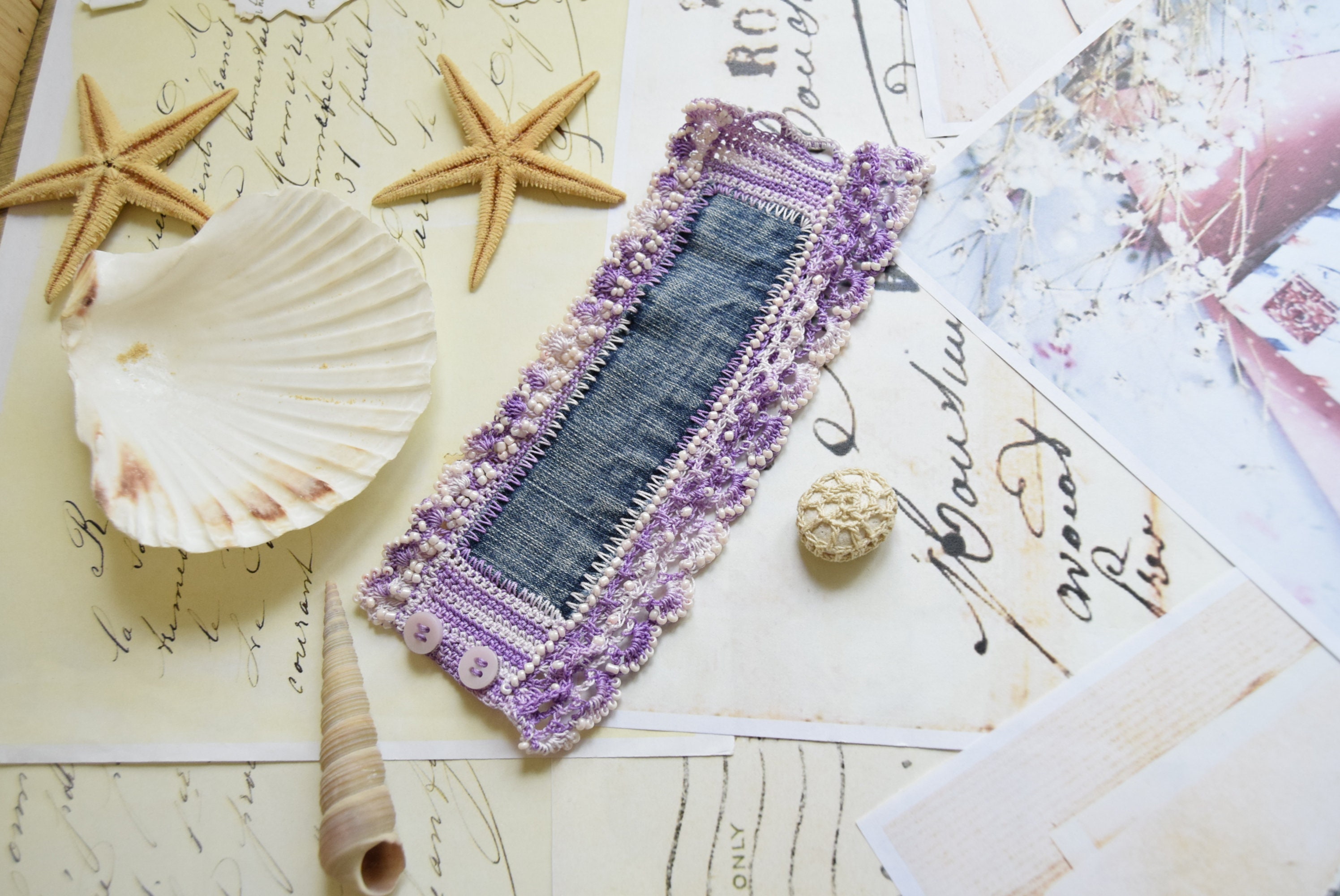 Denim Bracelet,hand Knitted Lace,upcxycled Handmade Denim, Jeans ...