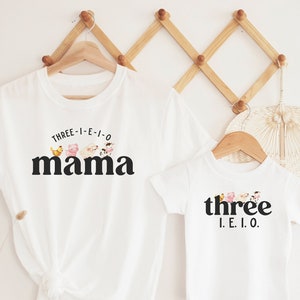 Three I E I O Birthday Shirt Matching Family Farm 3rd Birthday Outfit ...