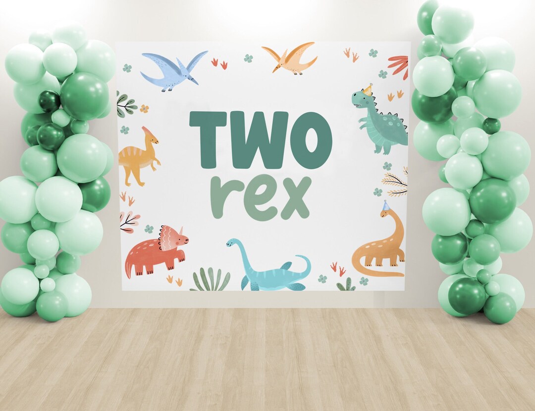 Two Rex Birthday Backdrop Dinosaur Boy 2nd Birthday Banner 2 Rex ...