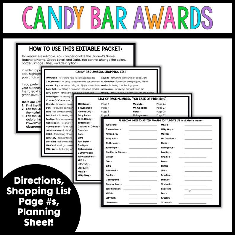 Printable Candy Bar Awards for Students End of Year Class - Etsy UK