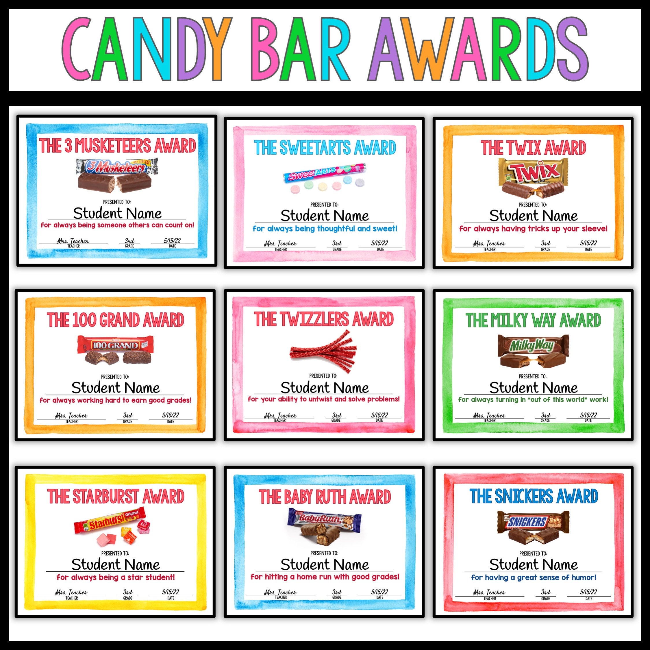 Printable Candy Bar Awards for Students End of Year Class - Etsy UK