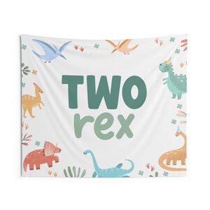 Two Rex Birthday Backdrop: Dinosaur 2nd Birthday Banner Decorations - Etsy