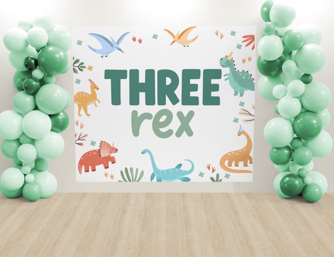 Three Rex Birthday Backdrop Dinosaur Boy 3rd Birthday Banner 3 Rex ...