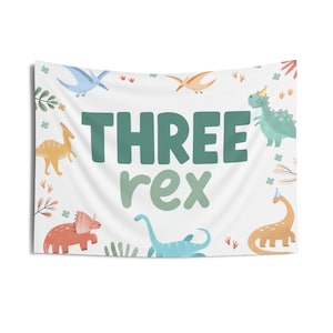 Three Rex Birthday Backdrop Dinosaur Boy 3rd Birthday Banner 3 Rex ...