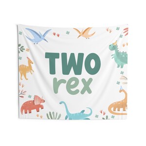 Two Rex Birthday Backdrop: Dinosaur 2nd Birthday Banner Decorations - Etsy