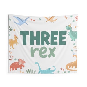 Three Rex Birthday Backdrop Dinosaur Boy 3rd Birthday Banner 3 Rex ...