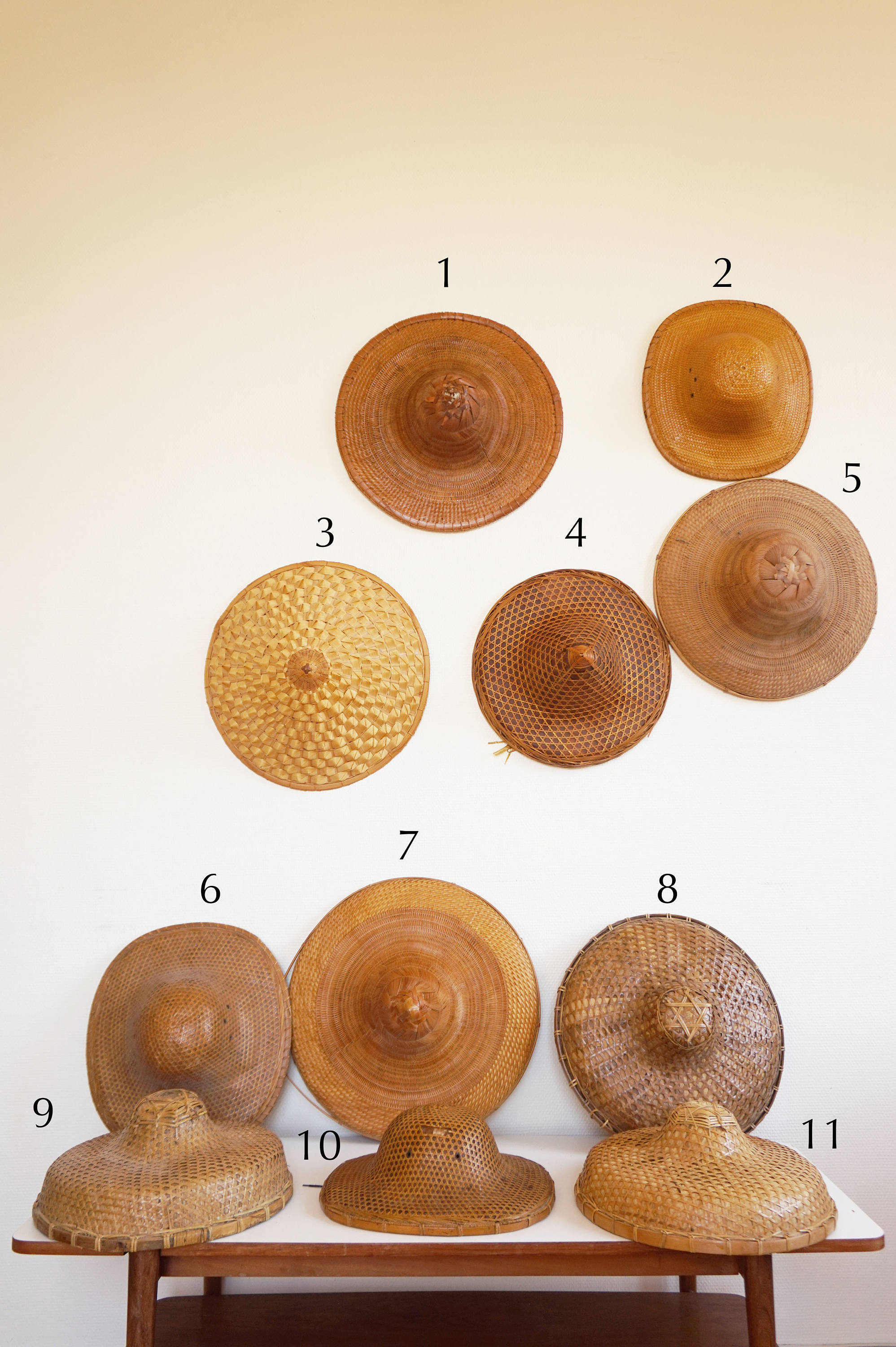 15 hats Asian Chinese vintage rattan wicker bamboo