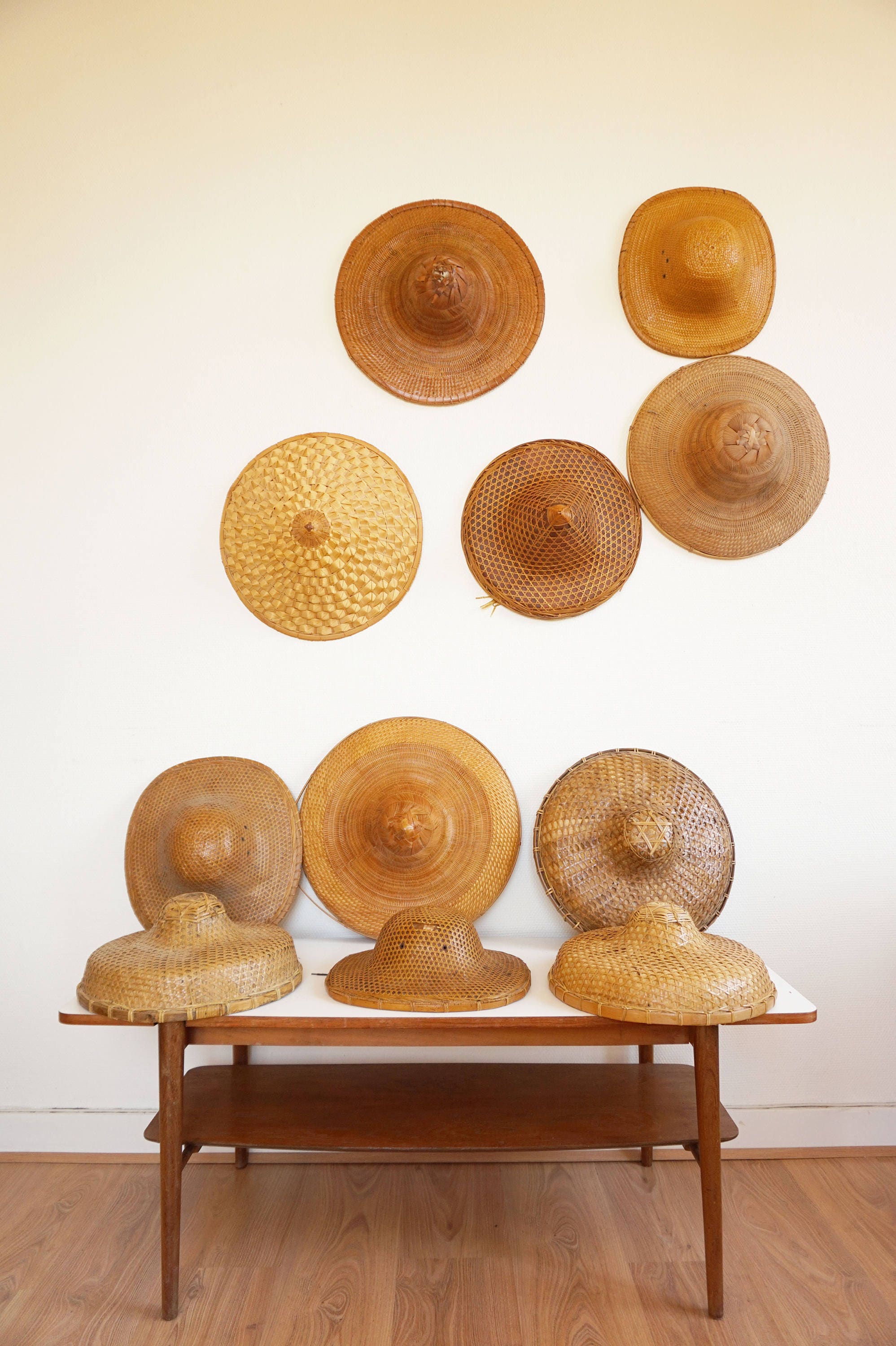 15 hats Asian Chinese vintage rattan wicker bamboo