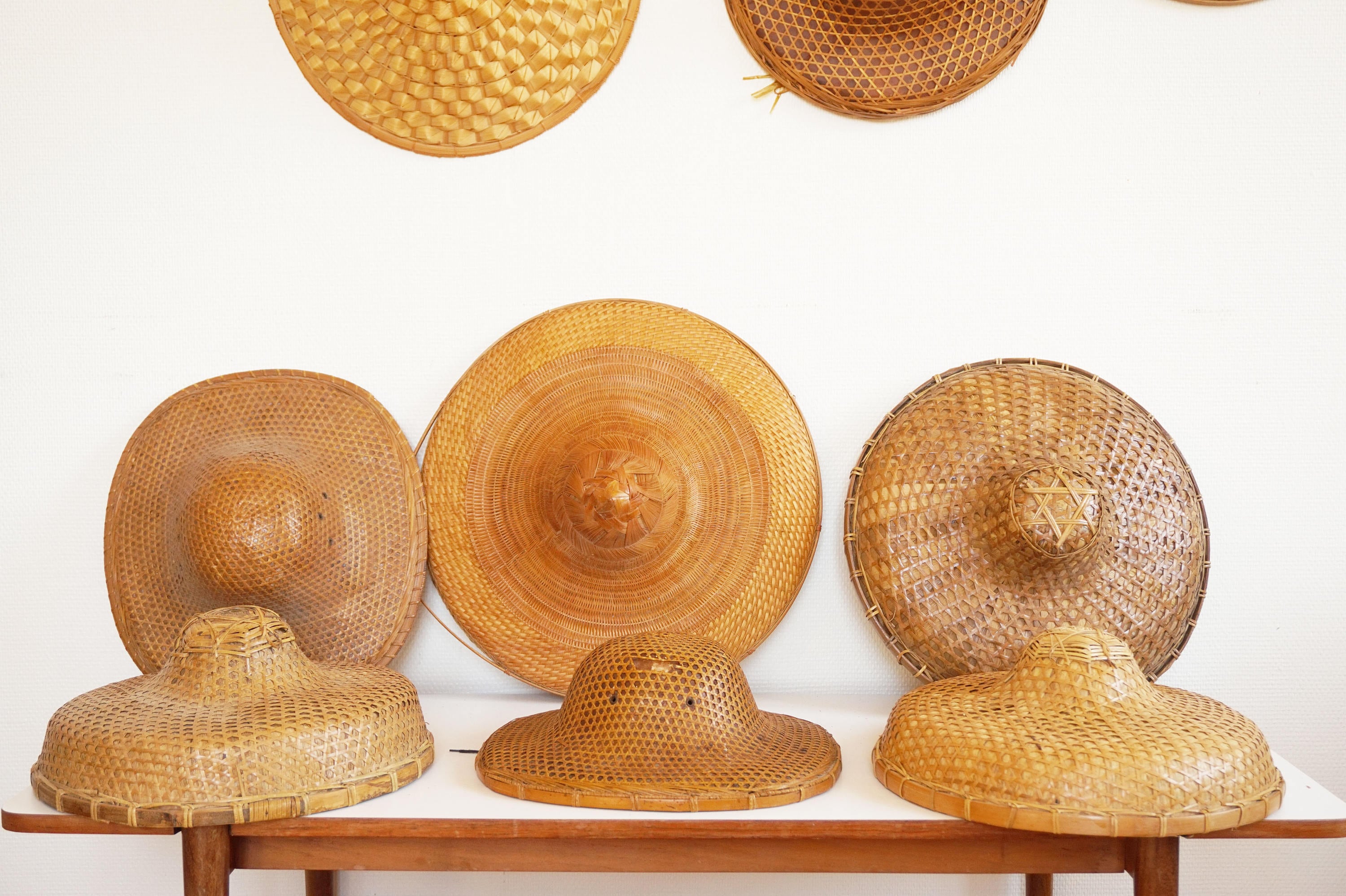 15 hats Asian Chinese vintage rattan wicker bamboo