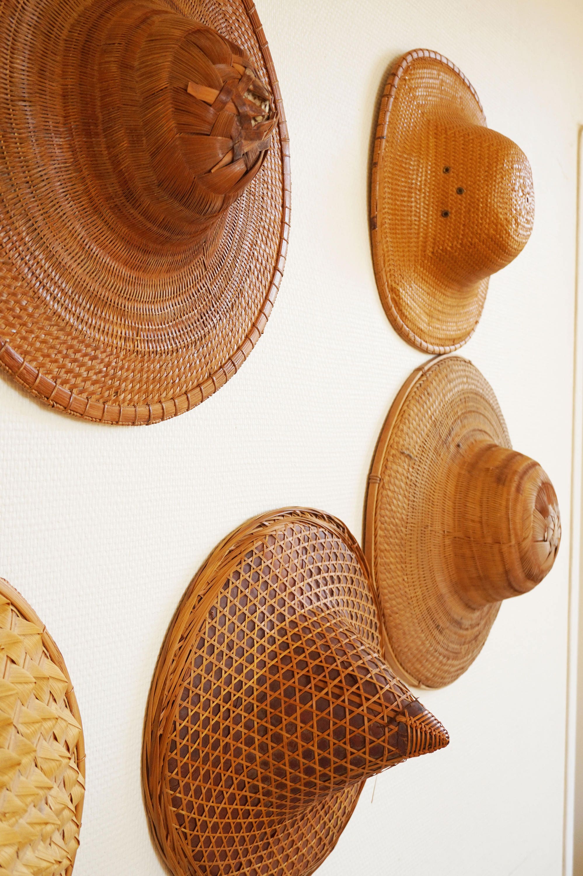 15 hats Asian Chinese vintage rattan wicker bamboo