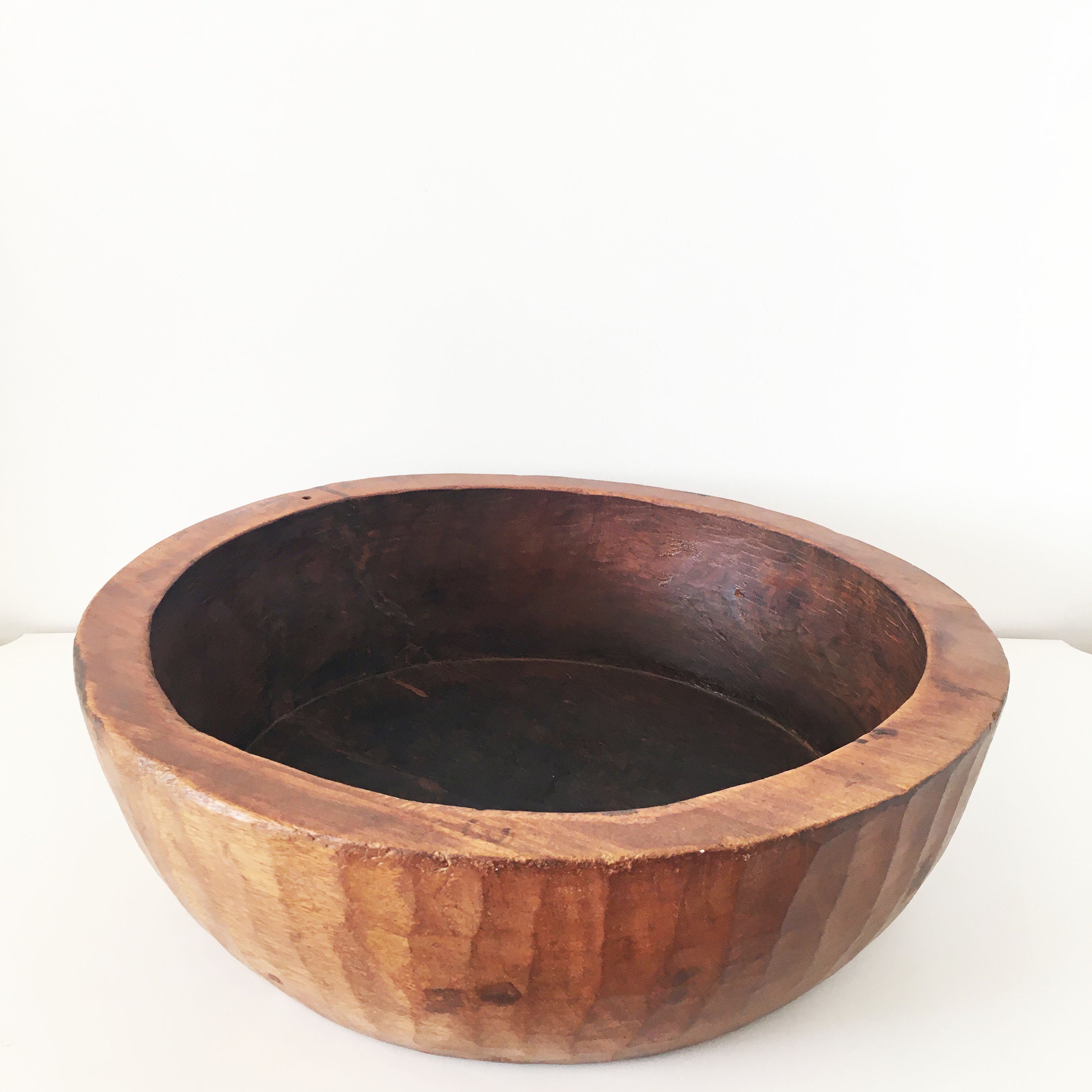 Large dish made of brutalist primitive solid wood