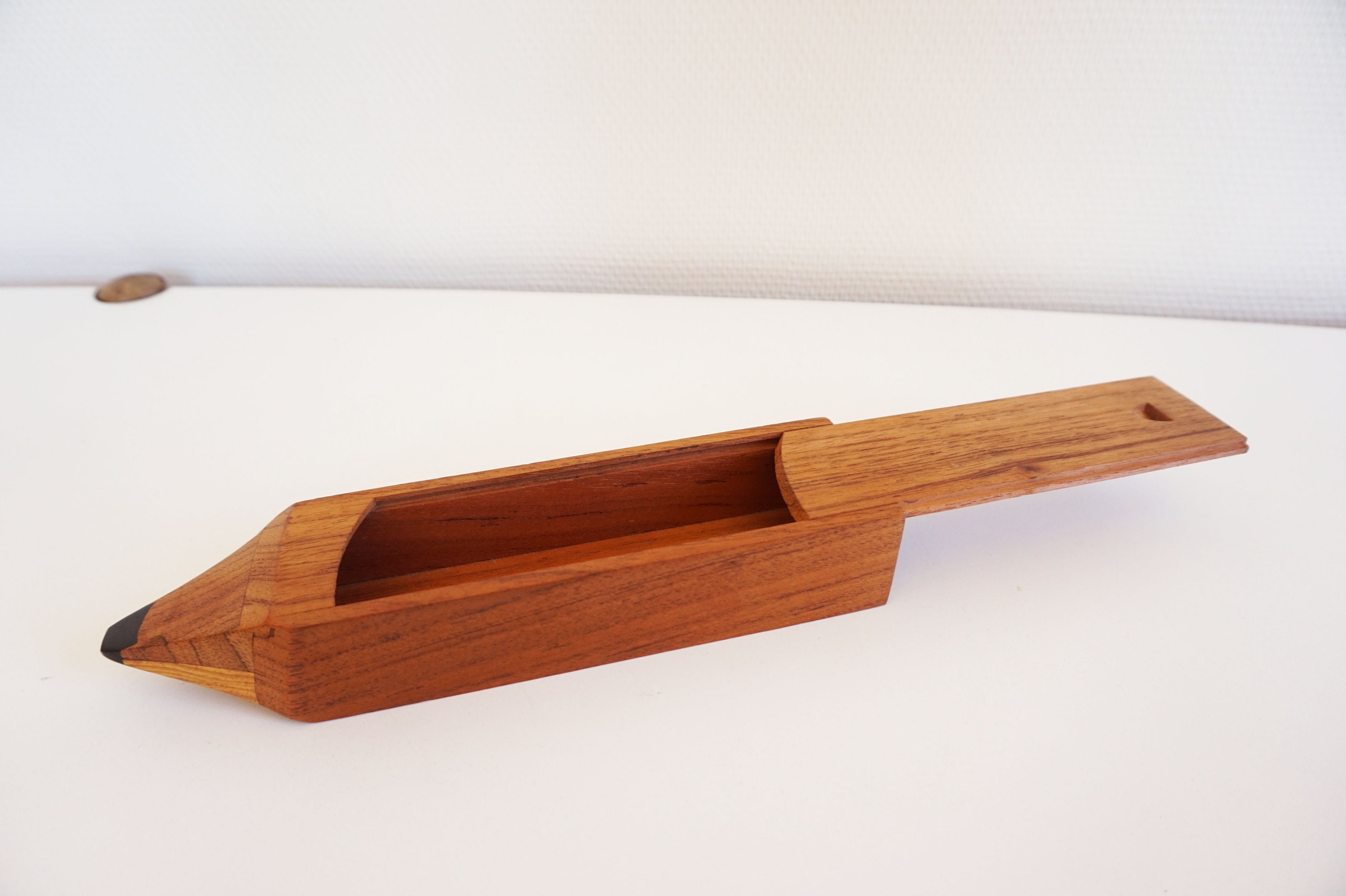 Vintage pencil shaped wooden pencil box