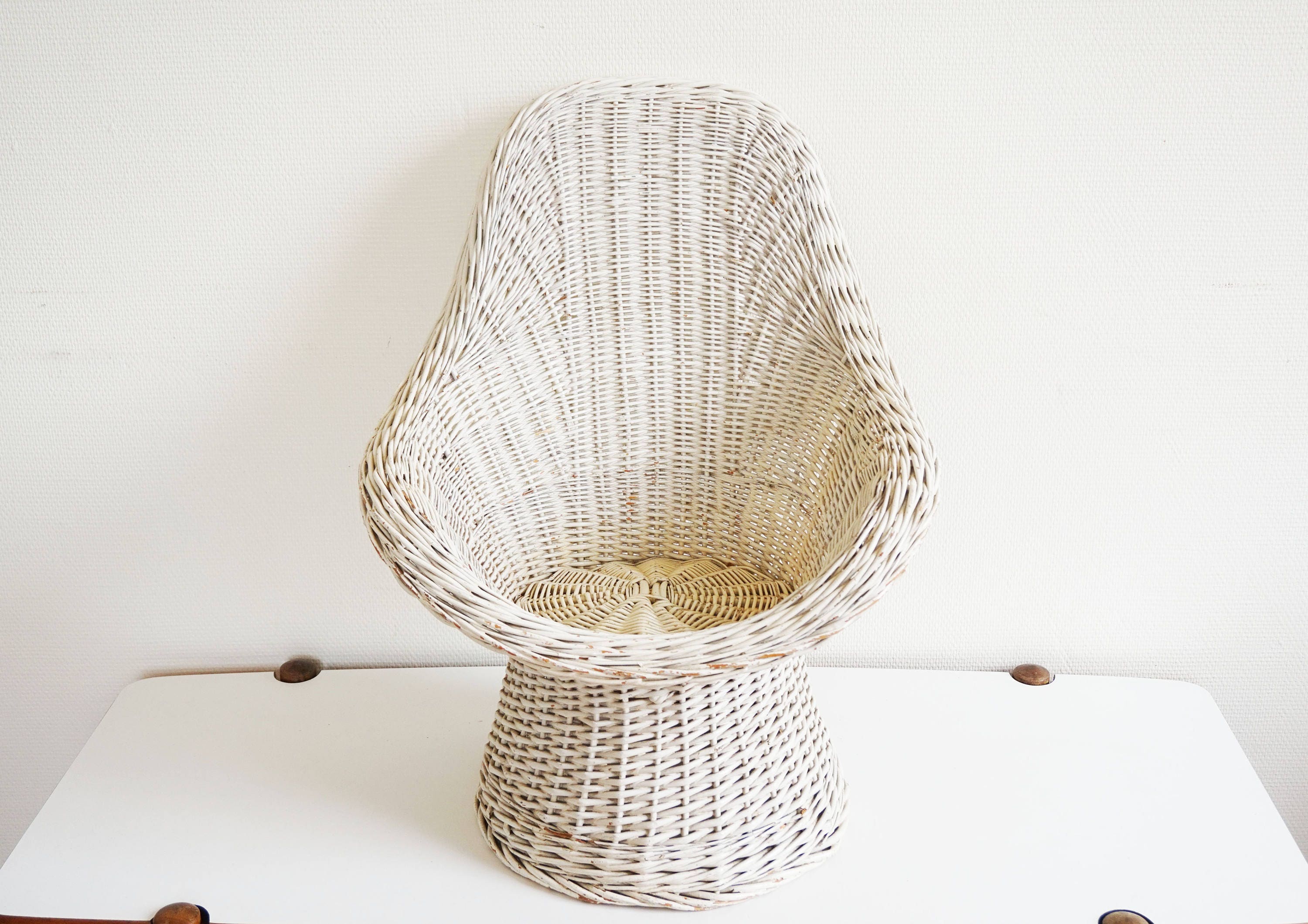 Kids white rattan chair