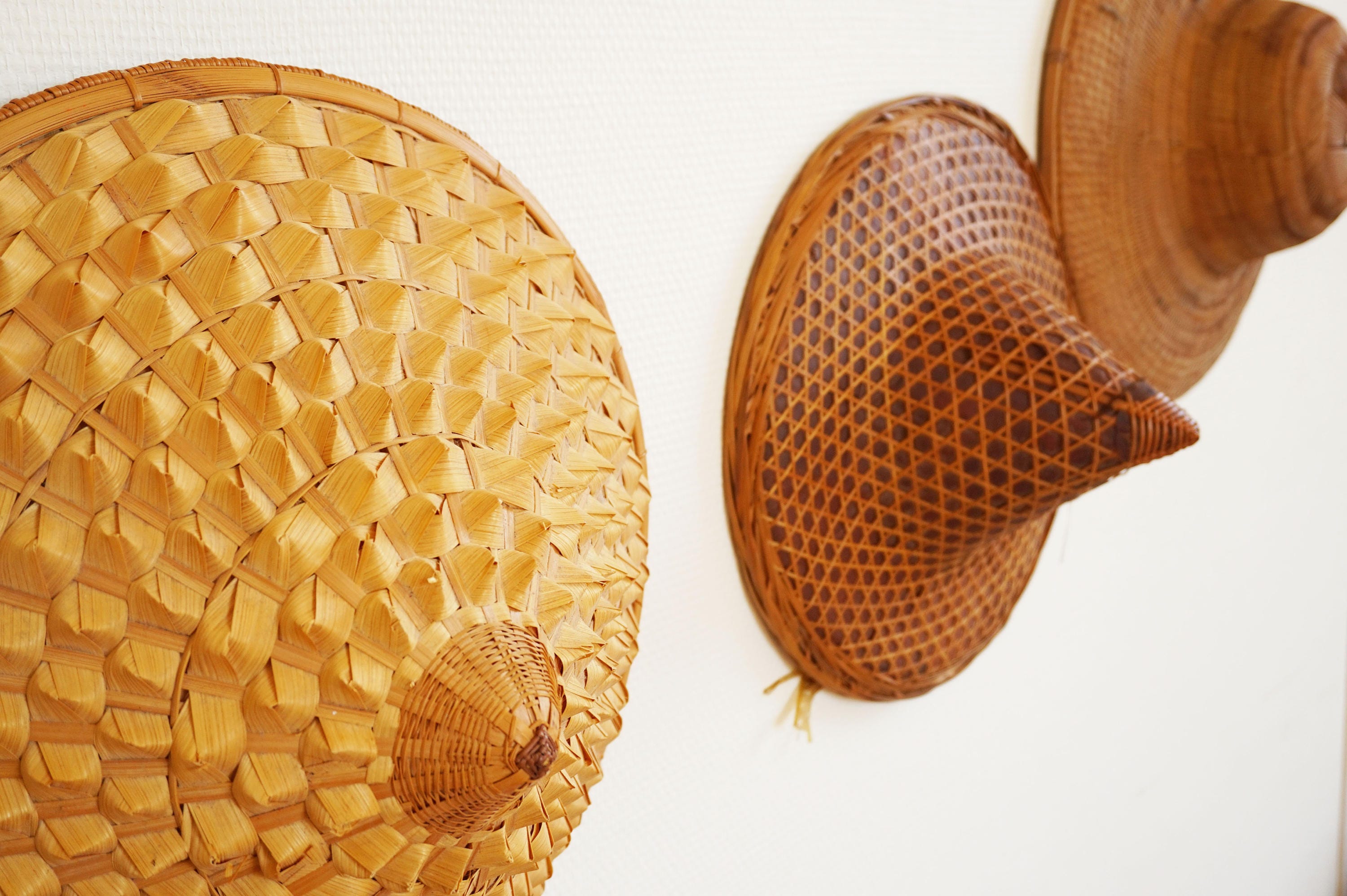 15 hats Asian Chinese vintage rattan wicker bamboo