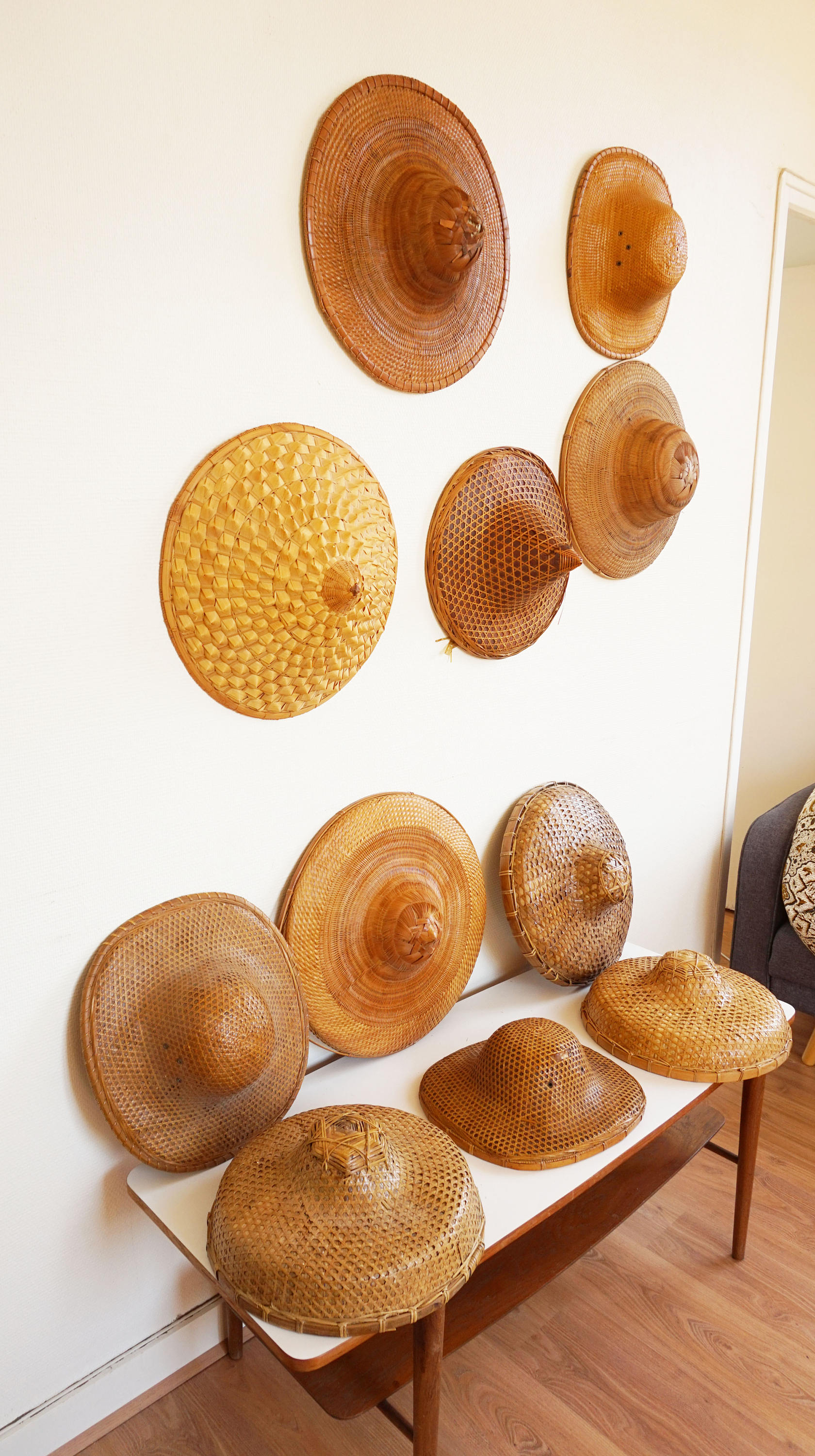 15 hats Asian Chinese vintage rattan wicker bamboo