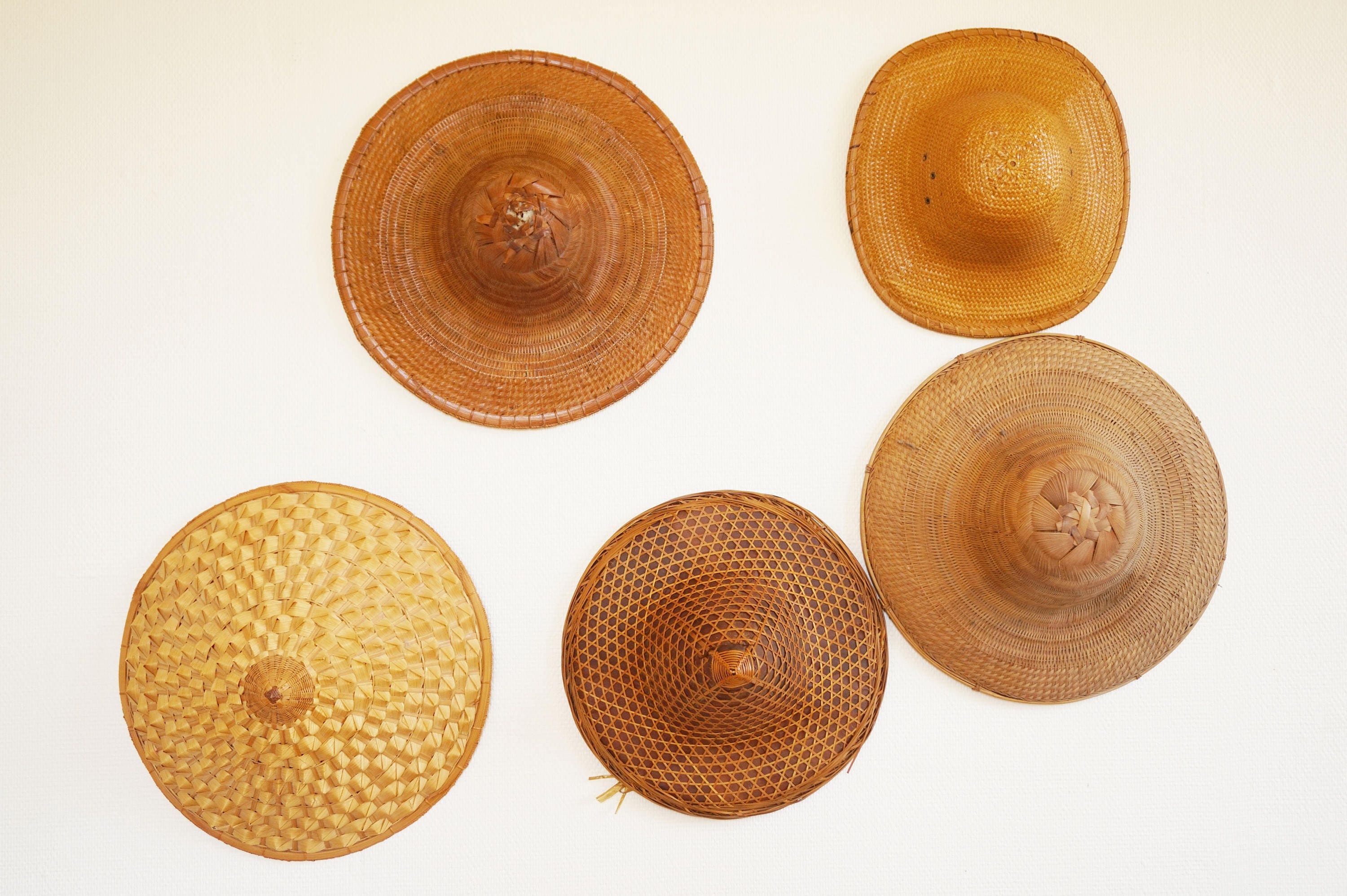 15 hats Asian Chinese vintage rattan wicker bamboo