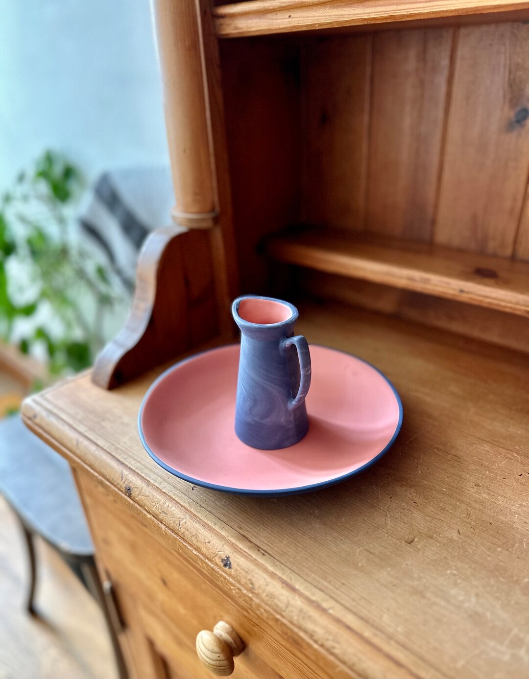 Unglazed Blue & Pink Porcelain Deep Rimmed Plate - Etsy