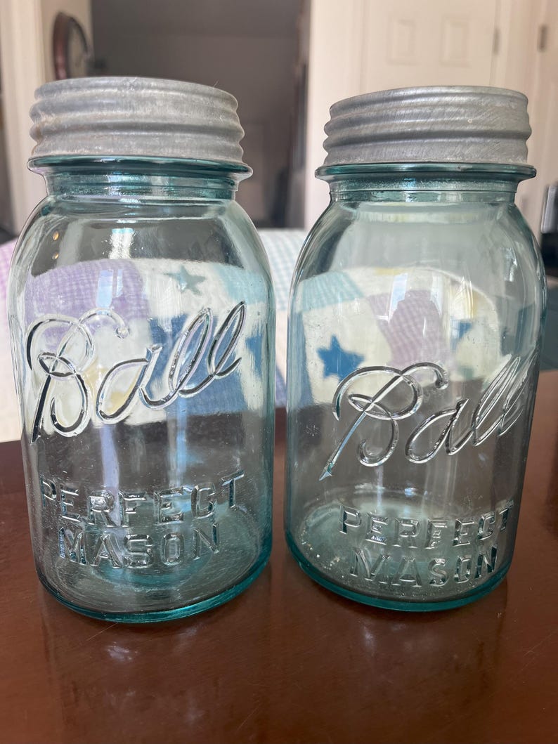 PERFECT BALL MASON Jars W/lids (2) Blue - Etsy