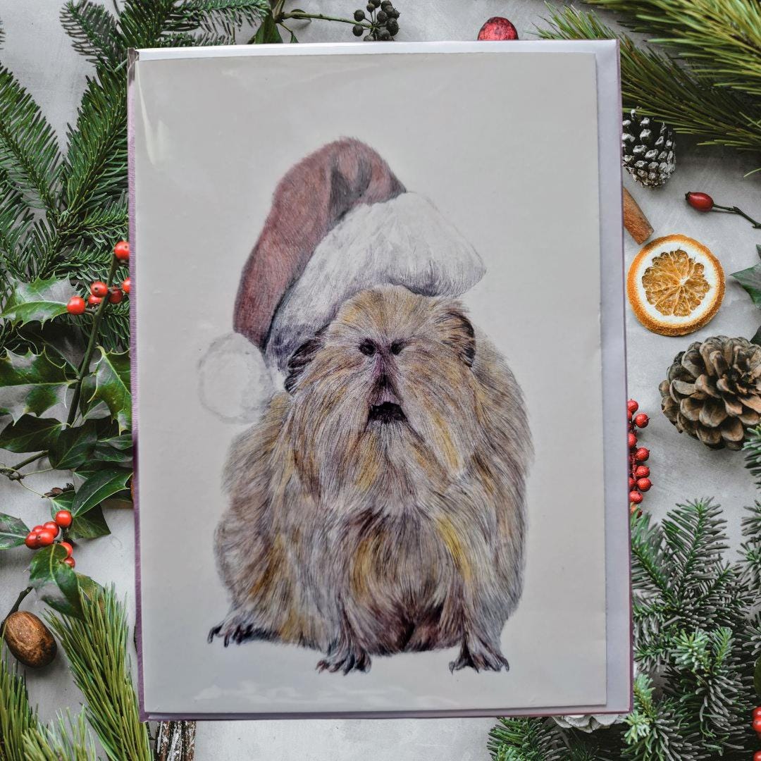 Handmade Guinea Pig Christmas Card: Watercolor Biro Illustration - Etsy