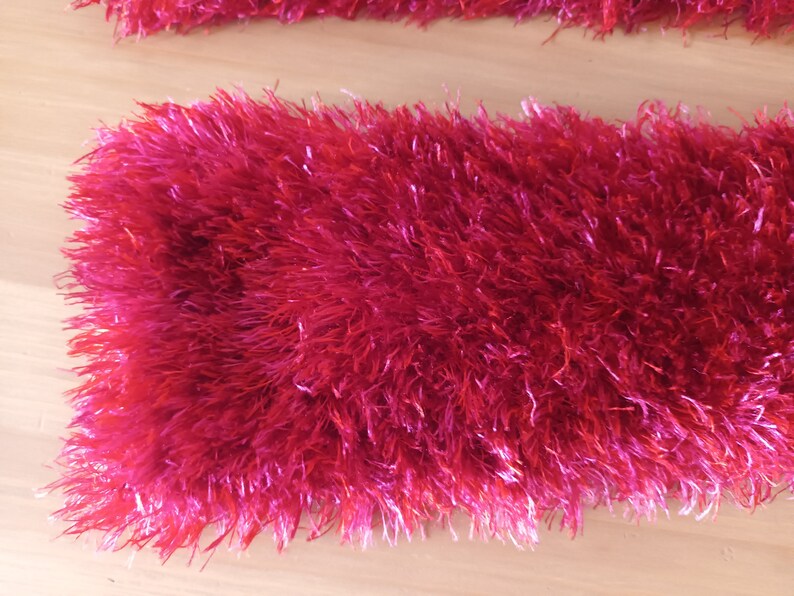 Vintage Red Fluffy Scarf Long Red Solid Faux Fur Scarf Fuzzy Fluffy ...