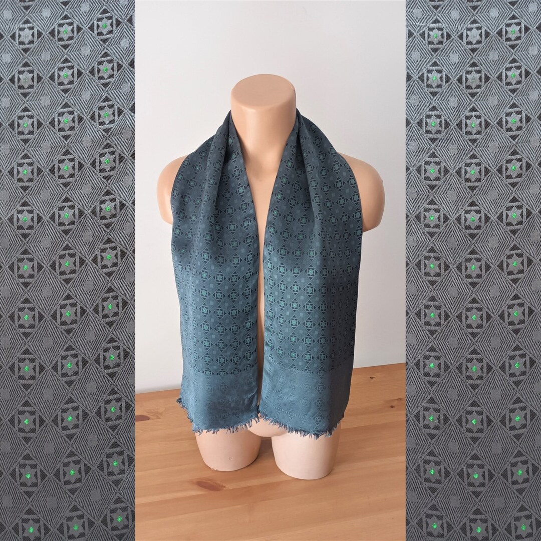 Vintage Men's Gray Long Scarf Geometric Print Men Scarf Gray Green ...