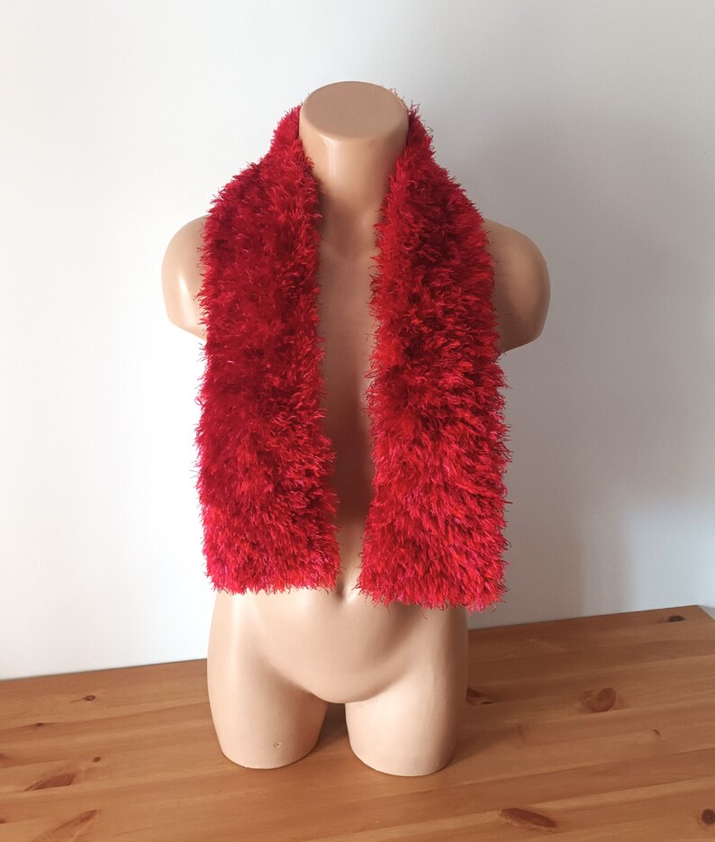 Vintage Red Fluffy Scarf Long Red Solid Faux Fur Scarf Fuzzy Fluffy ...