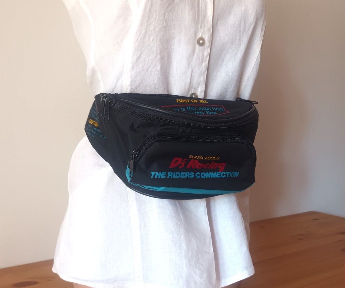 Vintage Unisex Black Nylon Fanny Pack Bag Bum Bag Waist Bag Leather ...