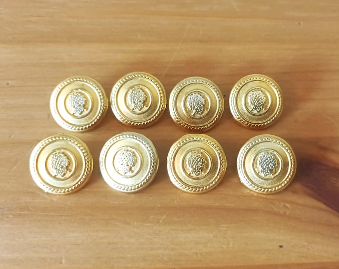 Vintage 8 Gold Tone Round Shaped Metal Flat Shank Buttons Retro Gold ...